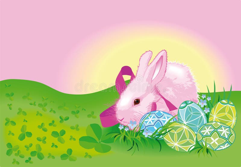 Cute Rabbit in the Spring with Ladybug on His Head Stock Illustration ...