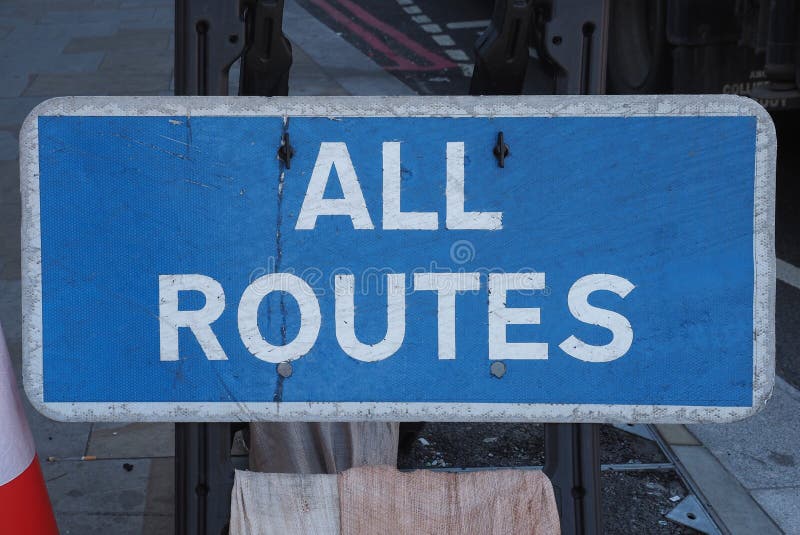All Routes Direction Sign Isolated Over White Stock Image - Image of ...