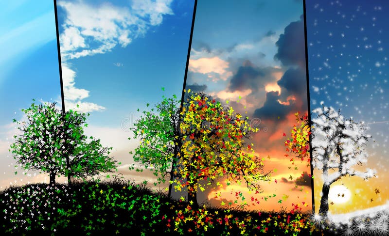 Banners with Tree in Different Seasons Stock Vector - Illustration of ...