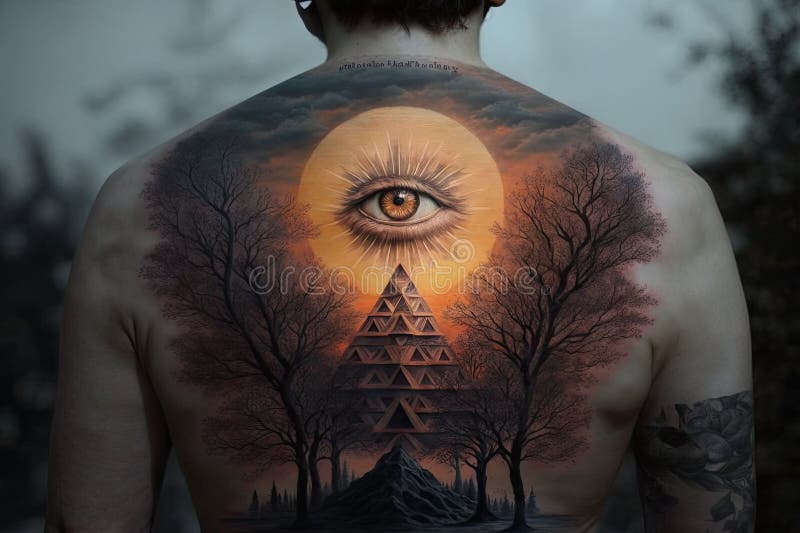 All-seeing Eye on the Back of a Person, with Sun and Trees in the ...