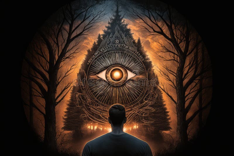All-seeing Eye on the Back of a Person, with Sun and Trees in the ...