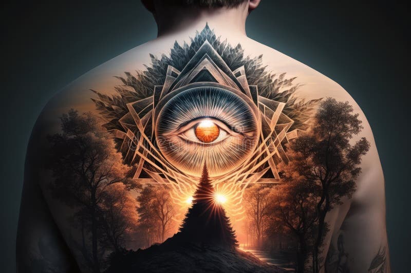 All-seeing Eye on the Back of a Person, with Sun and Trees in the ...
