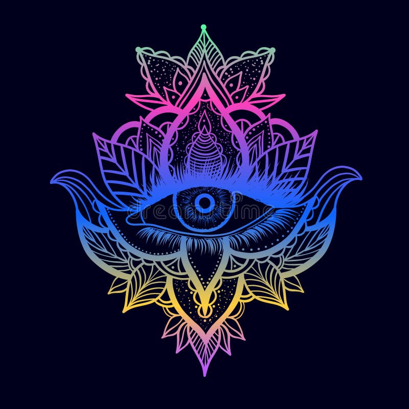 All Seeing Eye in Doodle Style on Black Background.Mystical Eye Stock ...