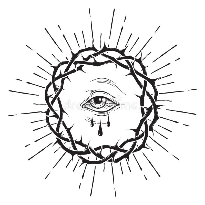 All Seeing Eye of God in Sacred Crown of Thorns with Rays of Light ...
