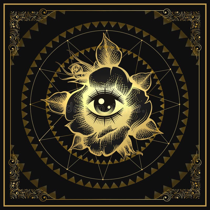 All Seeing Eye in a Rose Flower Esoteric Emblem Stock Illustration ...