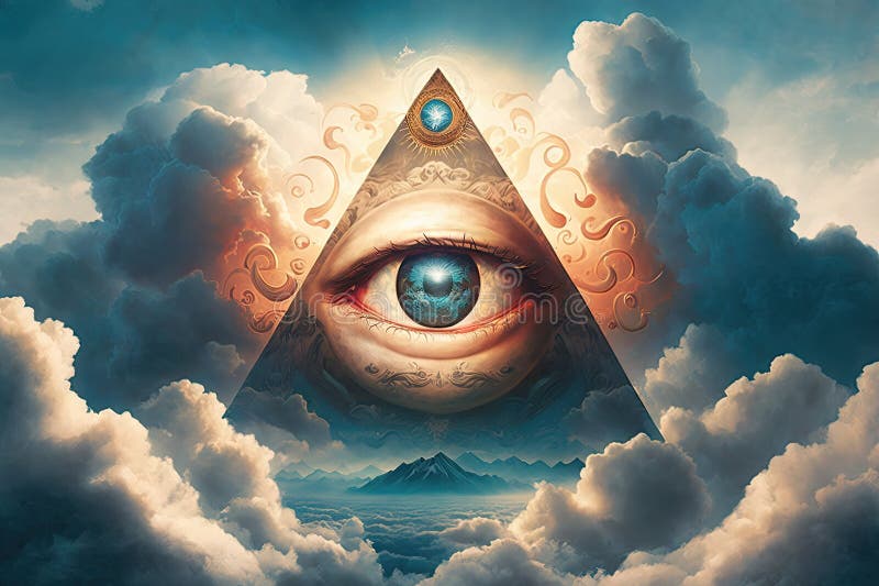 All-seeing Eye, with Sun and Clouds in the Background, Symbolizing ...