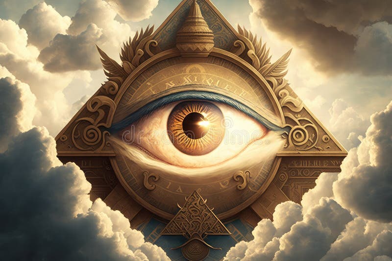 All-seeing Eye, with Sun and Clouds in the Background, Symbolizing ...