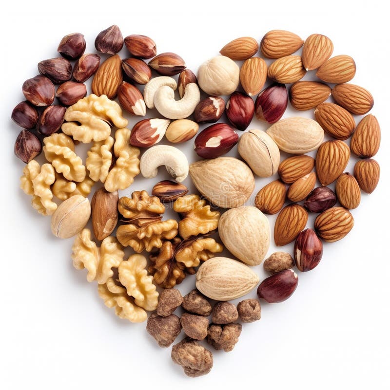 All Sorts of Nuts in the Shape of a Heart on White Background ...
