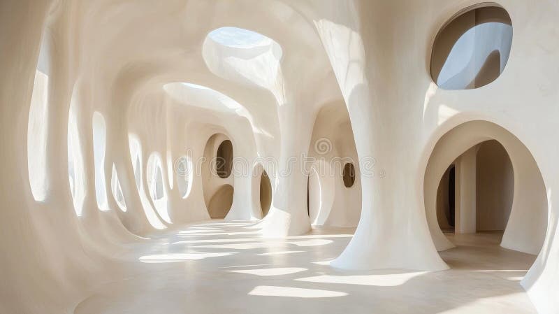 An All-white Interior Design with Undulating Walls and a Bright Light ...