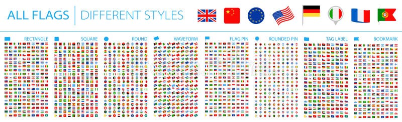 All World Flags. Big Set. Different Styles Stock Illustration ...