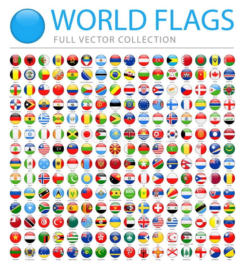 All World Round Glossy Vector Flags - Collection Stock Illustration ...