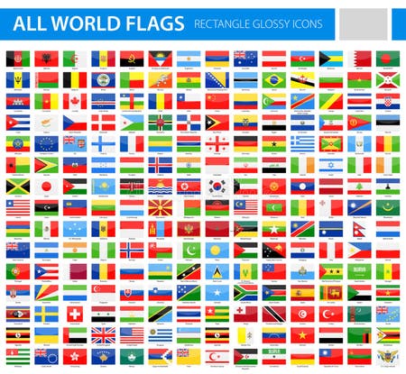 All World Flags - Rectangle Glossy Vector Icons Stock Illustration ...