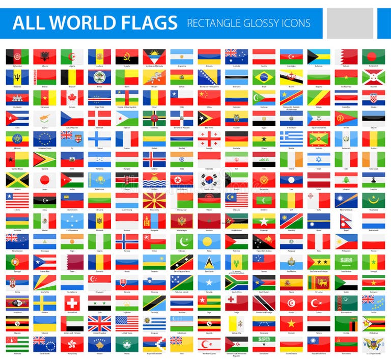 All World Flags - Rectangle Glossy Vector Icons Stock Illustration ...