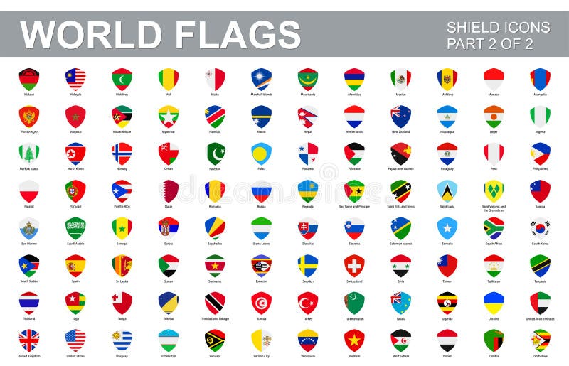 All World Flags - Vector Set of Flat Shield Icons. Part 2 of 2 Stock ...