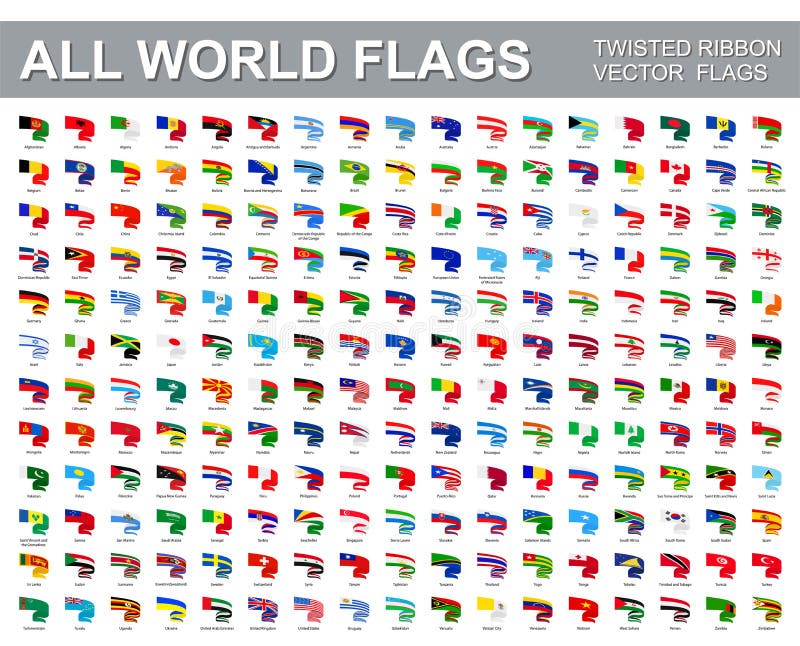 All World Flags - Vector Set of Flat Twisted Ribbon Icons. Stock Vector ...