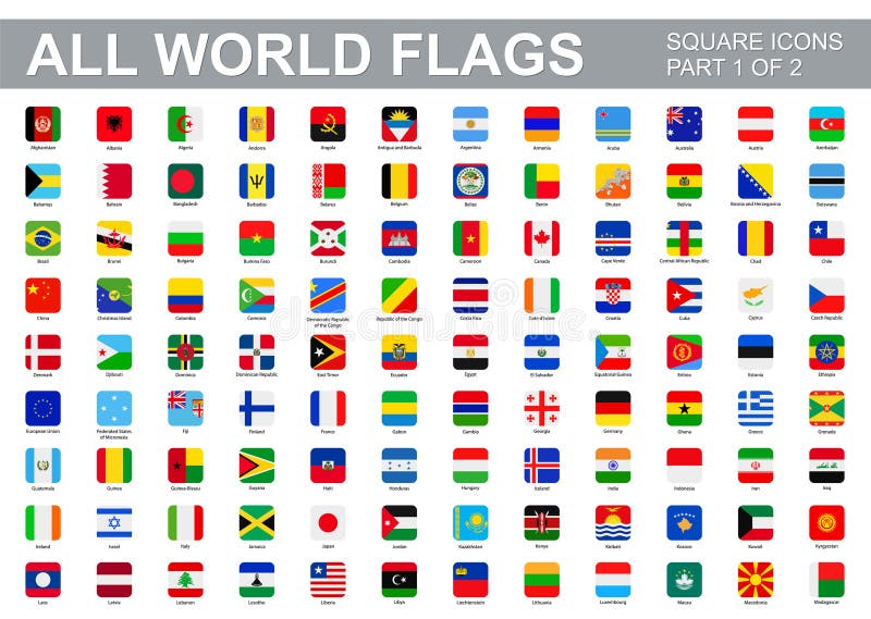 All World Flags - Vector Set of Square Icons. Part 1 of 2 Stock ...