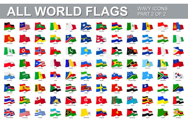 All World Flags - Vector Set of Waveform Flat Icons. Part 2 of 2 Stock ...