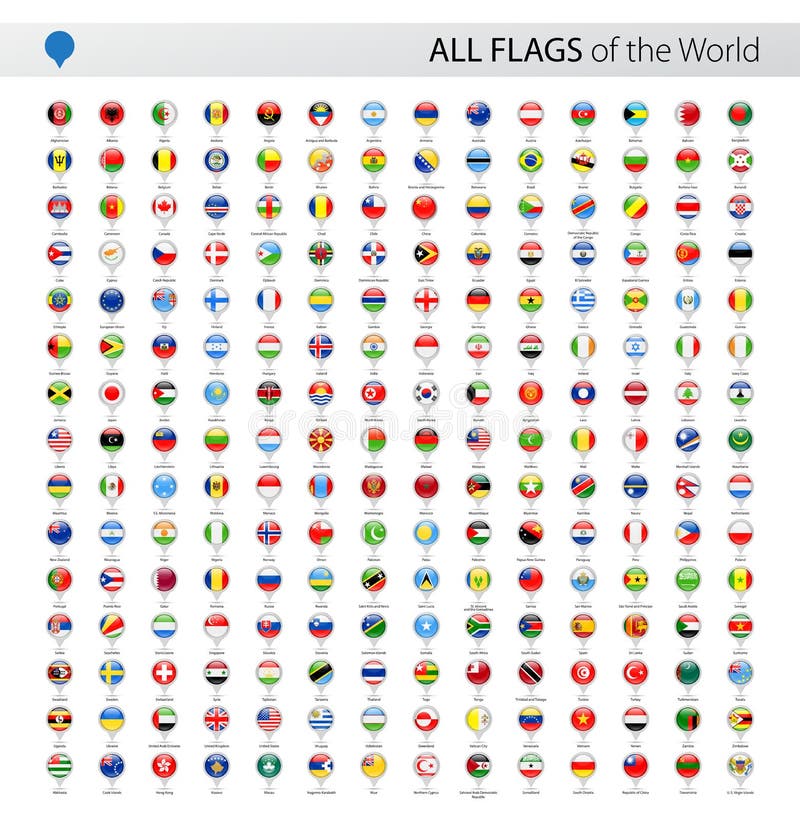 Round Flag Pins - All World Vector Stock Illustration - Illustration of ...