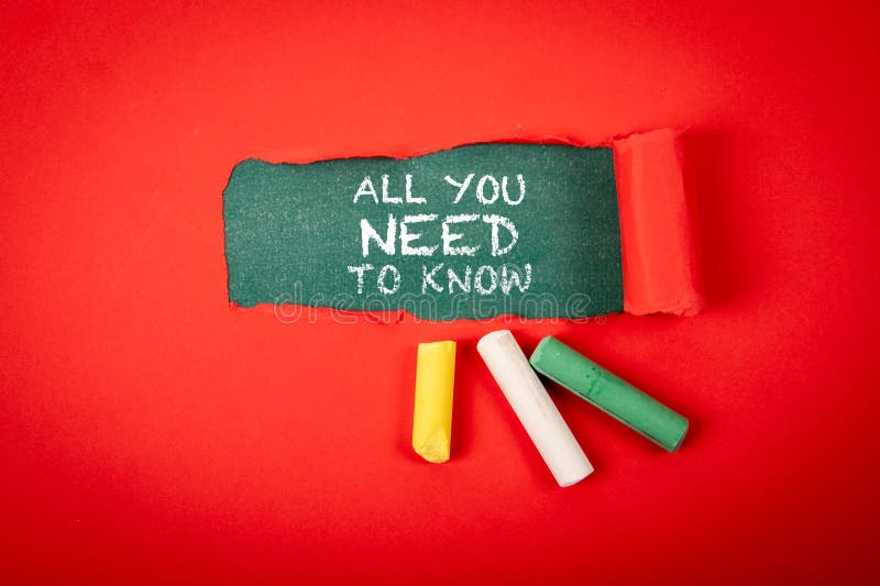 All You Need To Know. Text Under Torn Red Paper on a Green Chalkboard ...