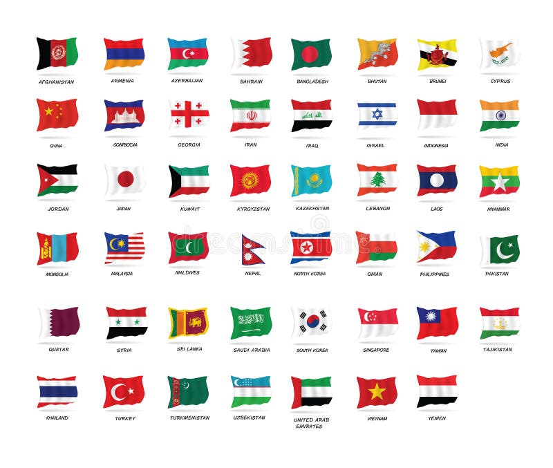 Vlaggen Van Aziatische Landen Vector Illustratie - Illustration of ...