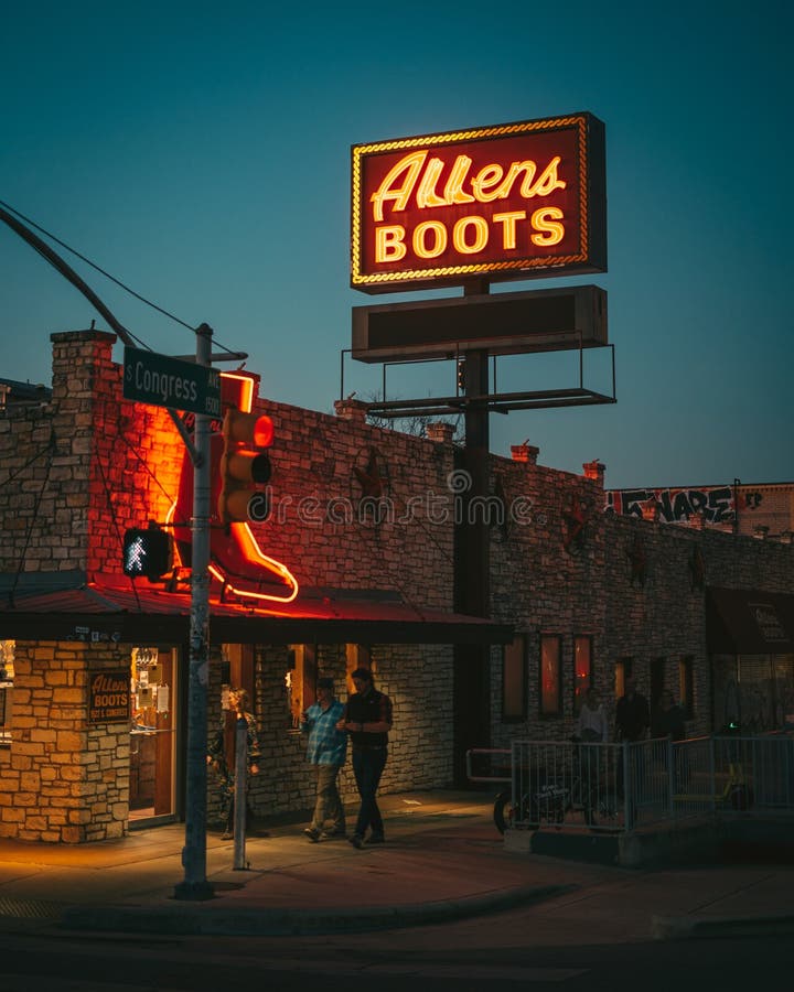 Allens Boots Vintage Sign at Night, Austin, Texas Editorial Photography ...