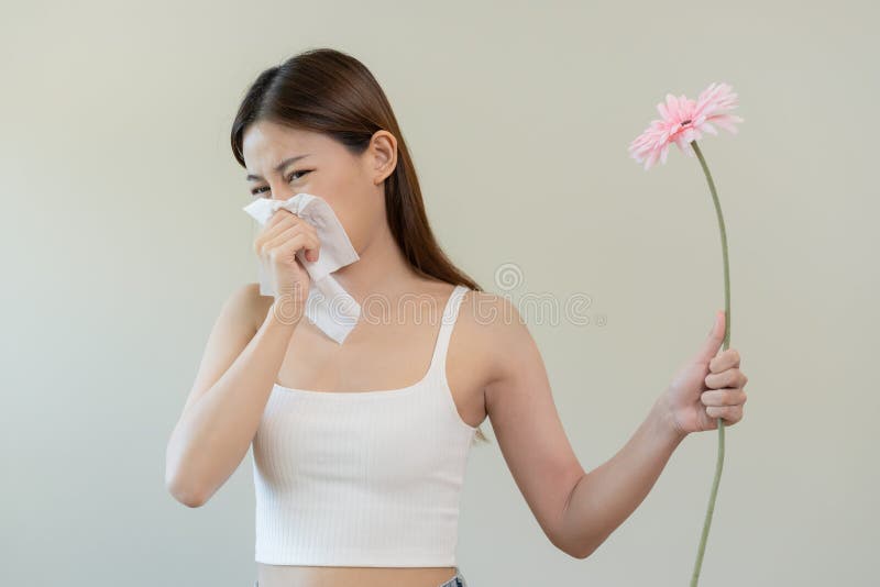 Allergic Rhinitis Symptom Of Odor Pollen Flowering Portrait Asian