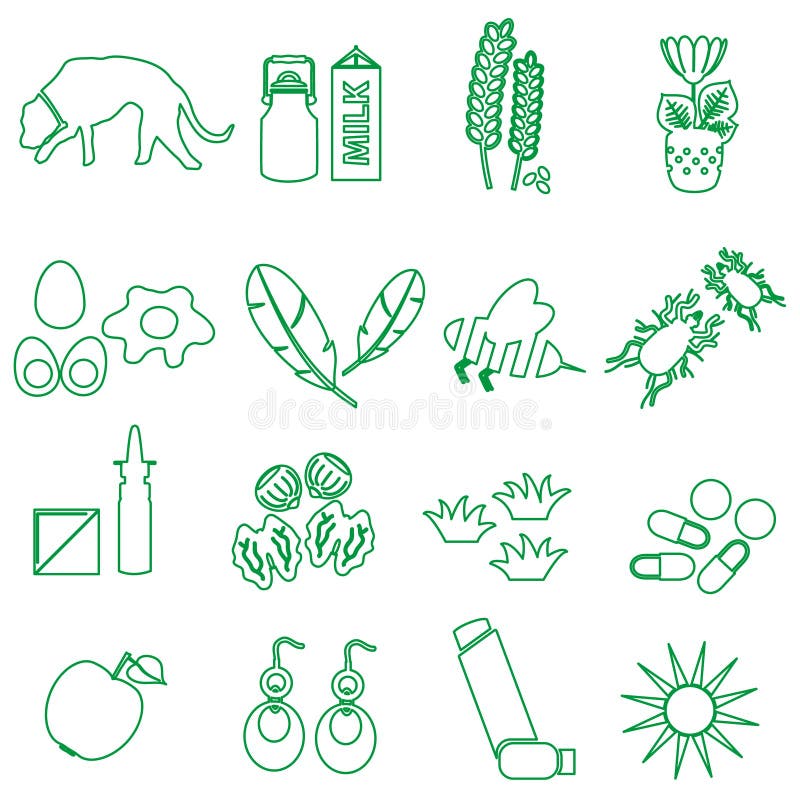 Allergy and Allergens Green Outline Icons Set Eps10 Stock Vector ...