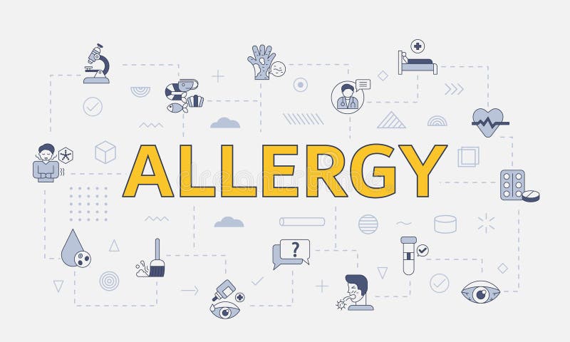 Allergy Concept with Icon Set with Big Word or Text on Center Stock ...