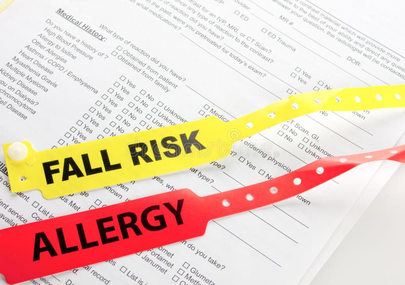 Allergy and Fall Risk Bracelet Stock Image - Image of document ...