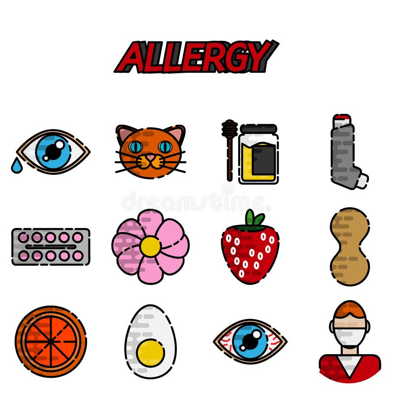 Allergy flat icons set stock vector. Illustration of disease - 78516422