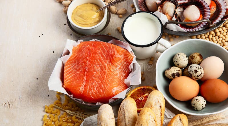 Allergy Food Concept. Assorted Allergic Products Stock Photo - Image of ...