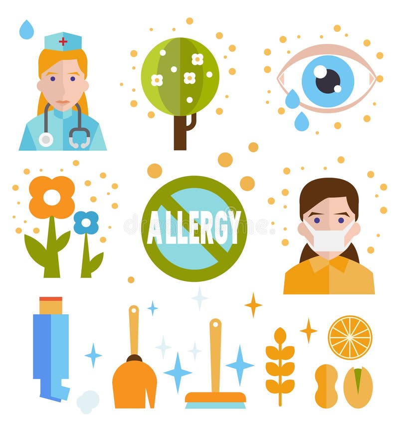 Allergy Icon Flat Set Isolated Vector Stock Illustration - Illustration ...
