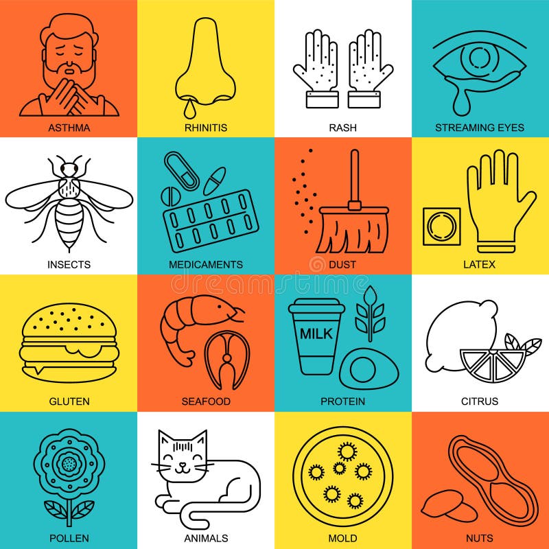 Allergy Symptoms Vector Flat Style Illustration The Most Common