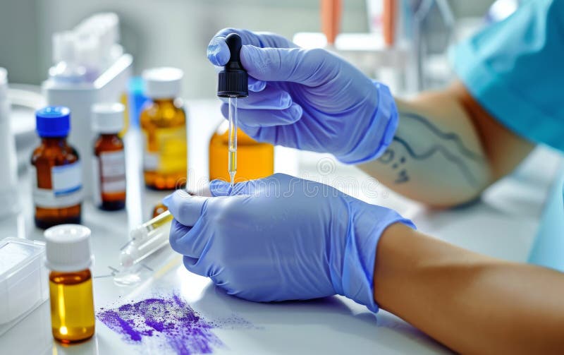 Allergy Testing Procedure Using a Dropper on Skin Patches Stock Image ...