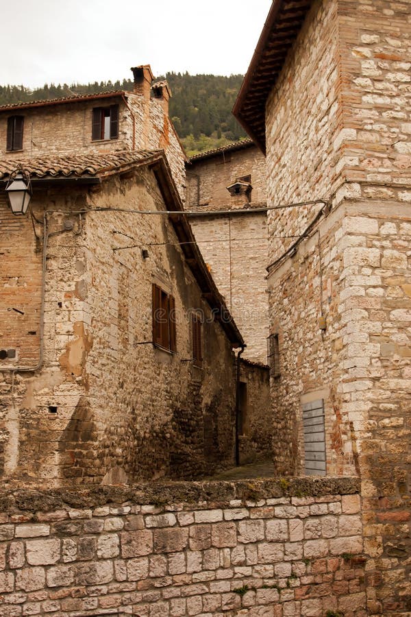 Alley in the Historic Center of Gubbio Stock Image - Image of building ...