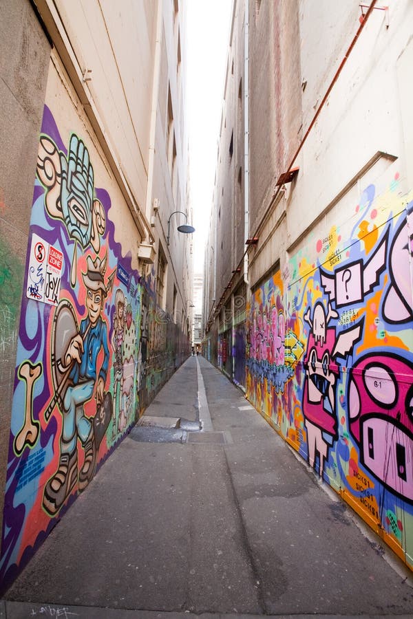 Alley with many Graffiti editorial stock photo. Image of alley - 17443828