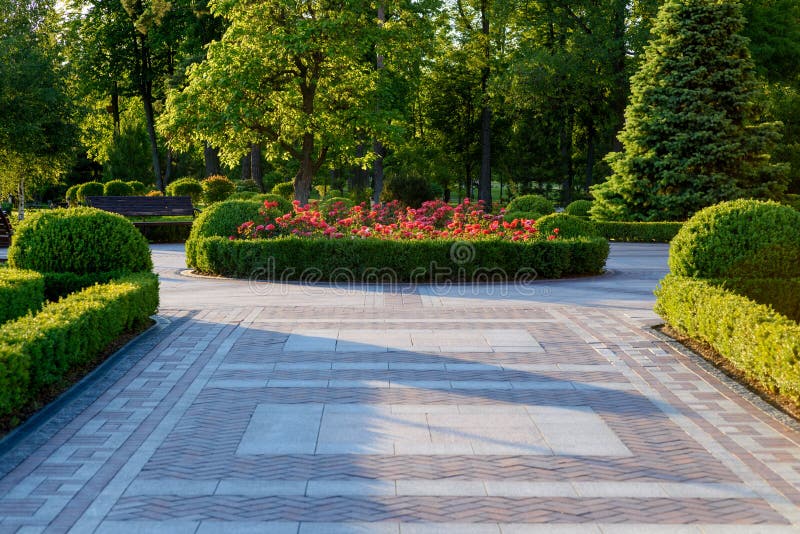 Alley in the Park with Flowers Stock Photo - Image of path, colorful ...