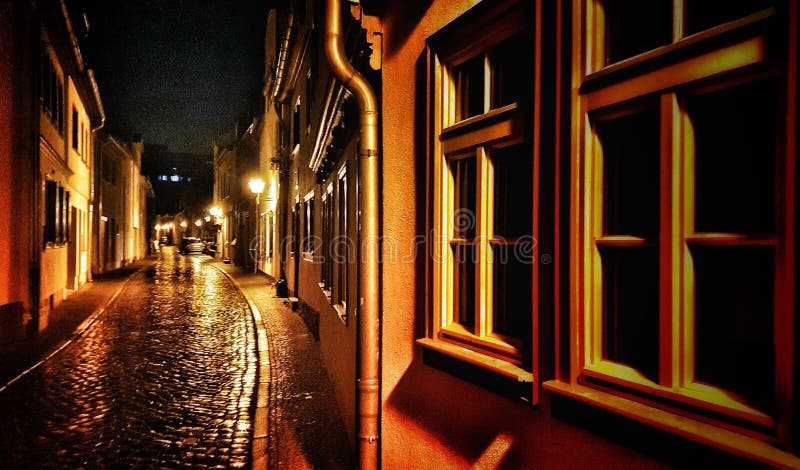 Alley in the Rainy City at Night Stock Photo - Image of beautiful ...