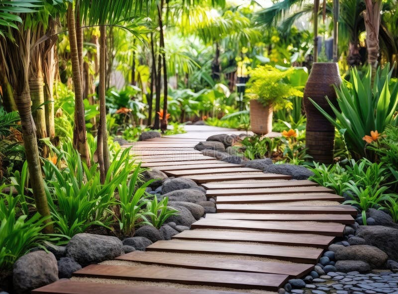 Alley in Tropical Garden, Created with Generative AI Technology. Stock ...