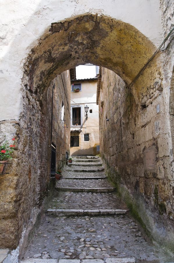 Alleyway. Calcata. Lazio. Italy. Stock Image - Image of brickwall ...