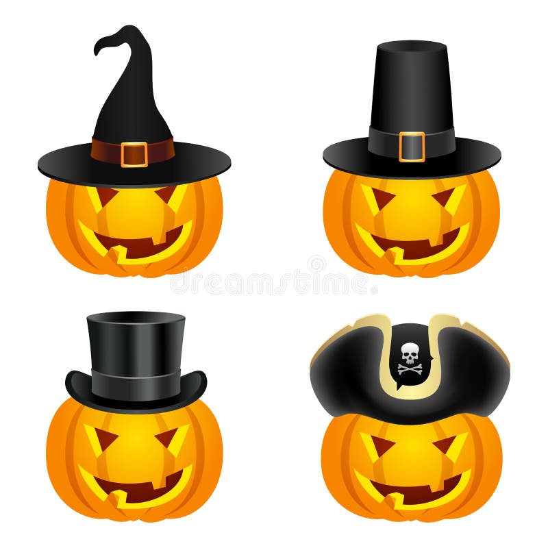 Halloween-pumpor Med Hattar Vektor Illustrationer - Illustration av ...