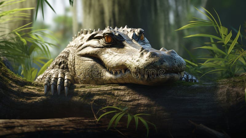 Alligator Animal Lying Down on Over Tree Image Generative AI Stock ...