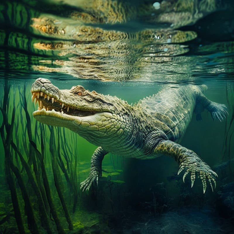 An Alligator with Big, Generative AI Stock Illustration - Illustration ...