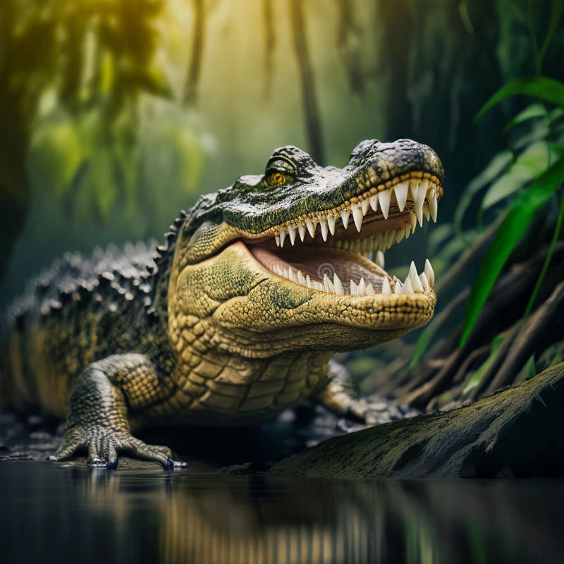 An Alligator with Big, Generative AI Stock Illustration - Illustration ...