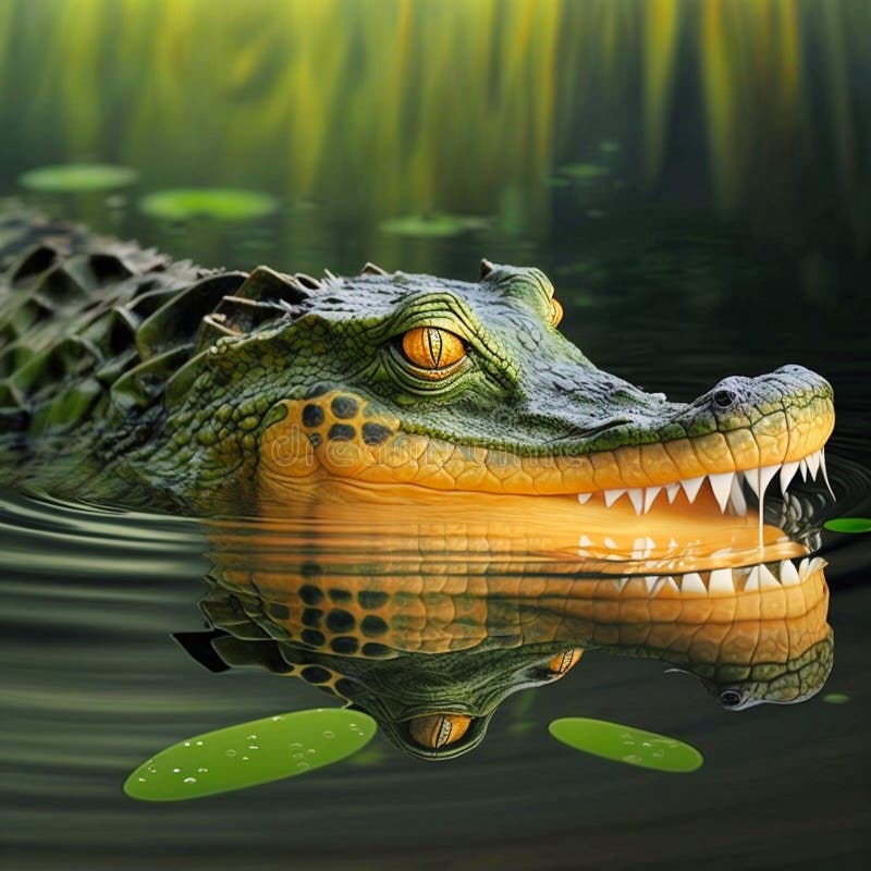 An Alligator with Big, Generative AI Stock Illustration - Illustration ...
