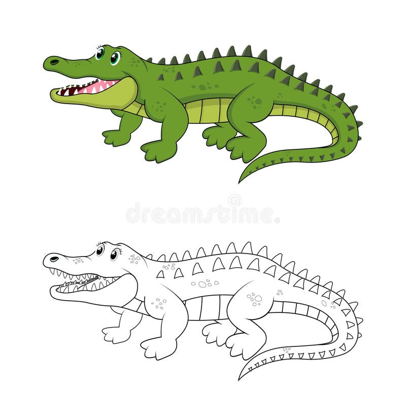 Happy Cartoon Alligator with Line Art, Alligator Sketch Color less Page ...