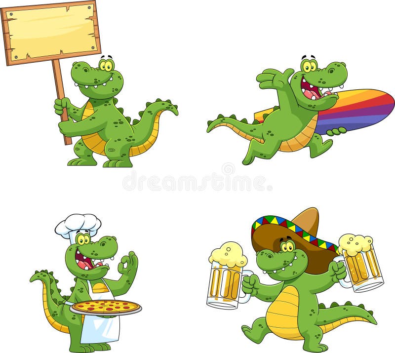 Alligator or Crocodile Cartoon Character Different Poses Stock Vector ...