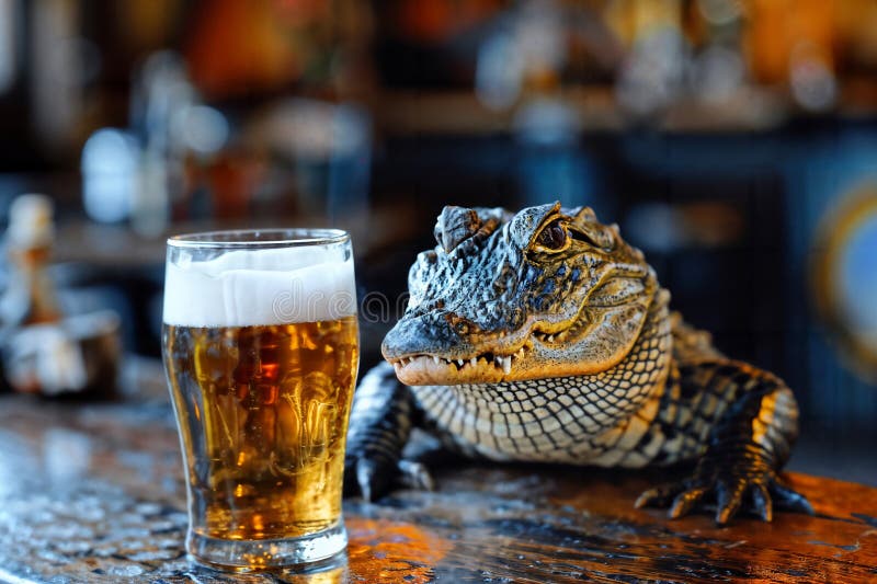 Alligator Enjoying a Beer at the Bar Stock Illustration - Illustration ...