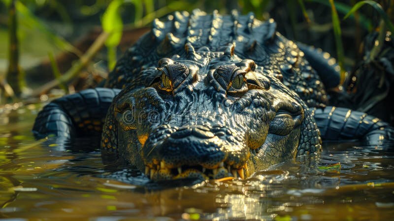 Alligator Head Front View in Water. Stock Photo - Image of nature ...