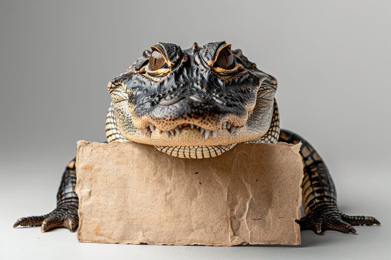Alligator Holding Cardboard Stock Illustration - Illustration of nature ...